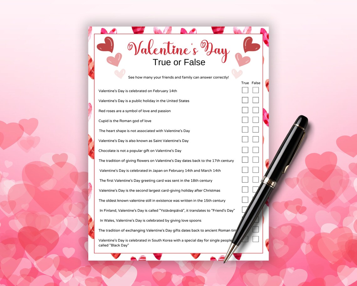 Valentine's Day True or False Game, Printable Valentine's Day Game ...