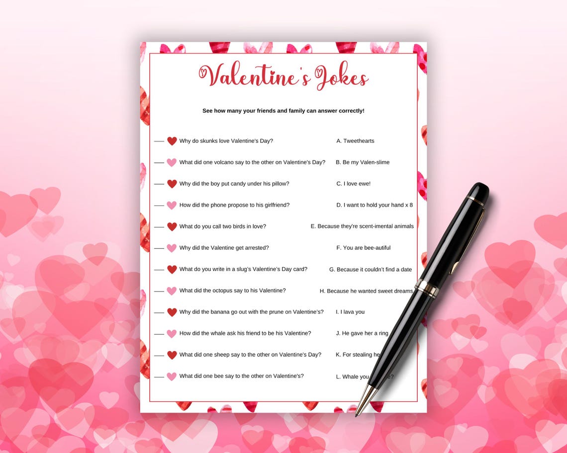 Valentine's Day Jokes, Printable Valentine's Day Riddles Game ...