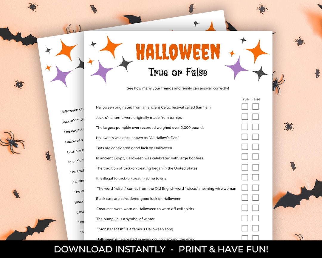 Halloween True or False Game, Printable Fact or Fiction Game, Halloween ...