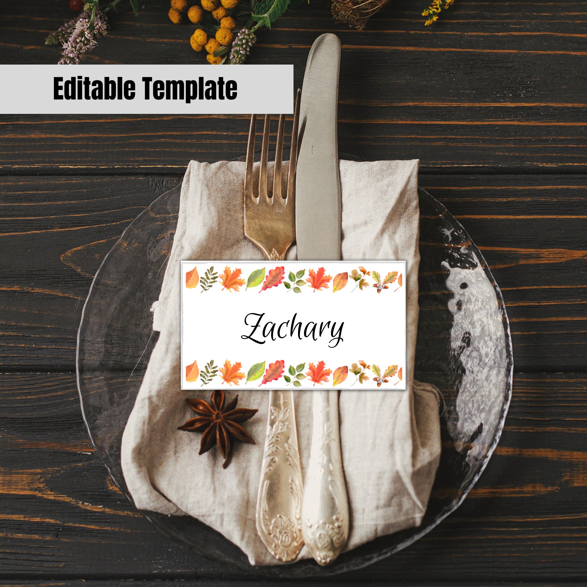 Thanksgiving Name Card Template, Friendsgiving Name Place Cards ...