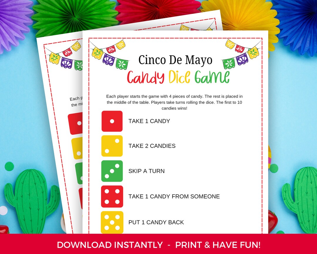 Cinco De Mayo Candy Dice Game, Printable Cinco De Mayo Activity, Cinco ...