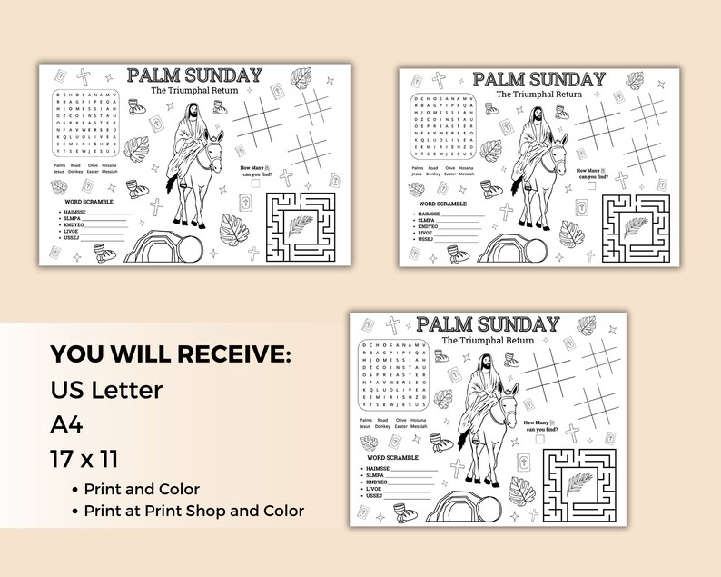 Palm Sunday Activity Placemat, Printable Palm Sunday Coloring Placemat ...