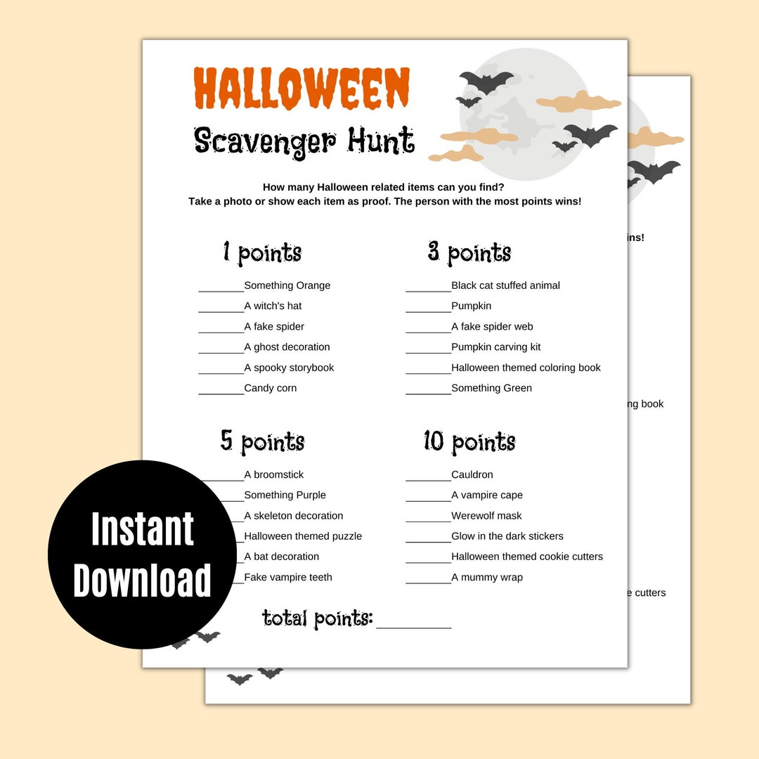 Halloween Photo Scavenger Hunt Game, Printable Halloween Selfie ...