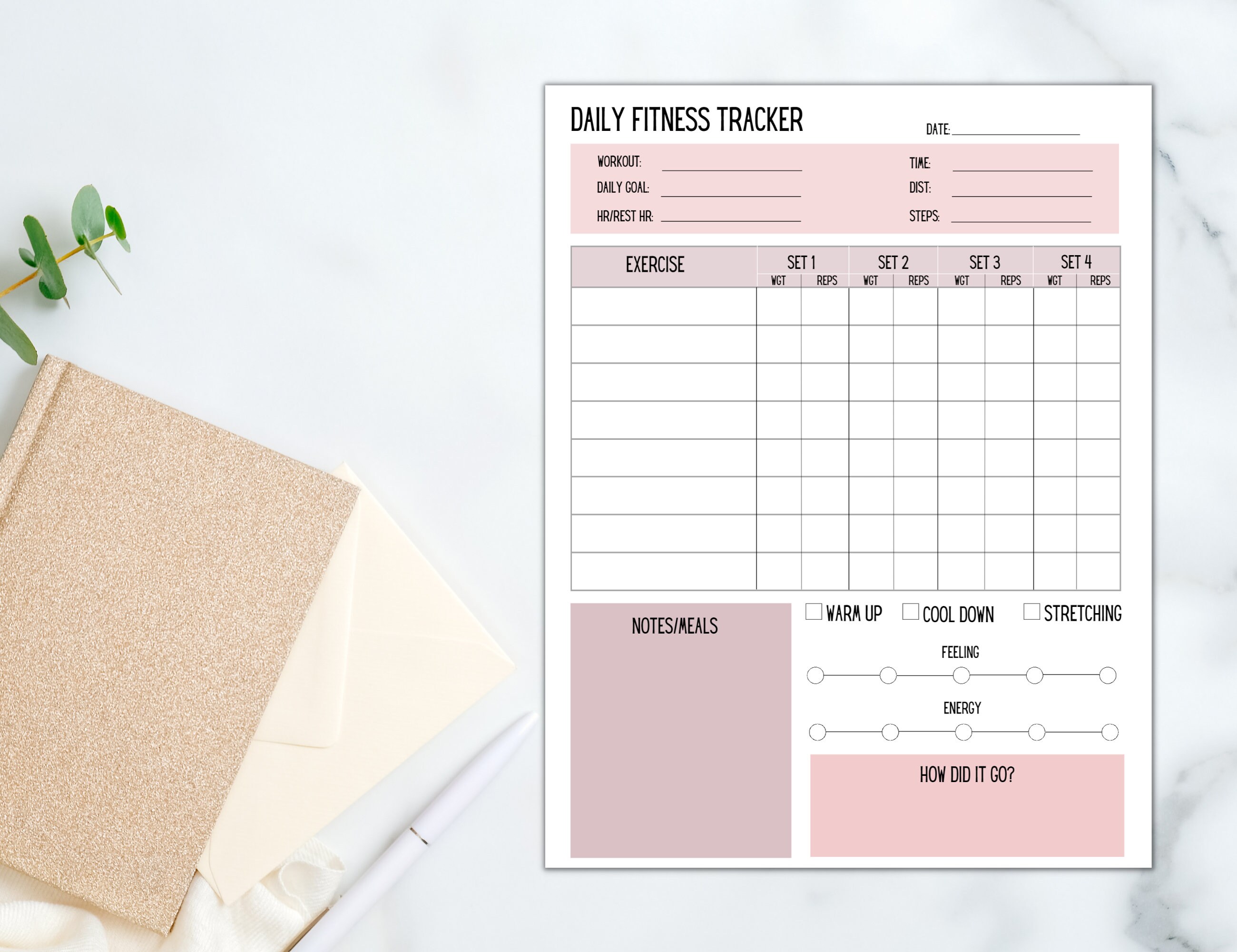 Printable Workout Tracker, Daily Fitness Tracker, Food Log, Energy ...