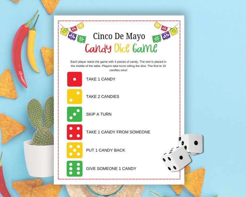 Cinco De Mayo Candy Dice Game, Printable Cinco De Mayo Activity, Cinco ...