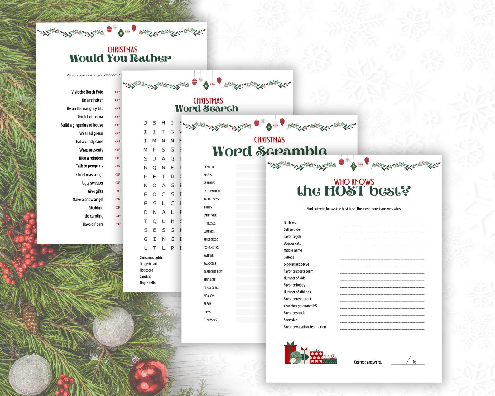 Christmas Party Game Bundle, Printable Holiday Party Games, Group Game ...