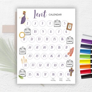 Lent Countdown Calendar, Printable Lenten Coloring Calendar, Ash ...