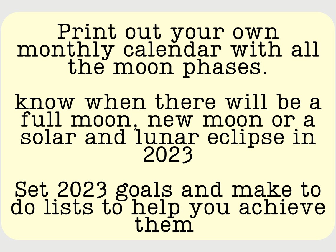 2023 Lunar Calendar Moon Phases Letter Size Printable - Etsy