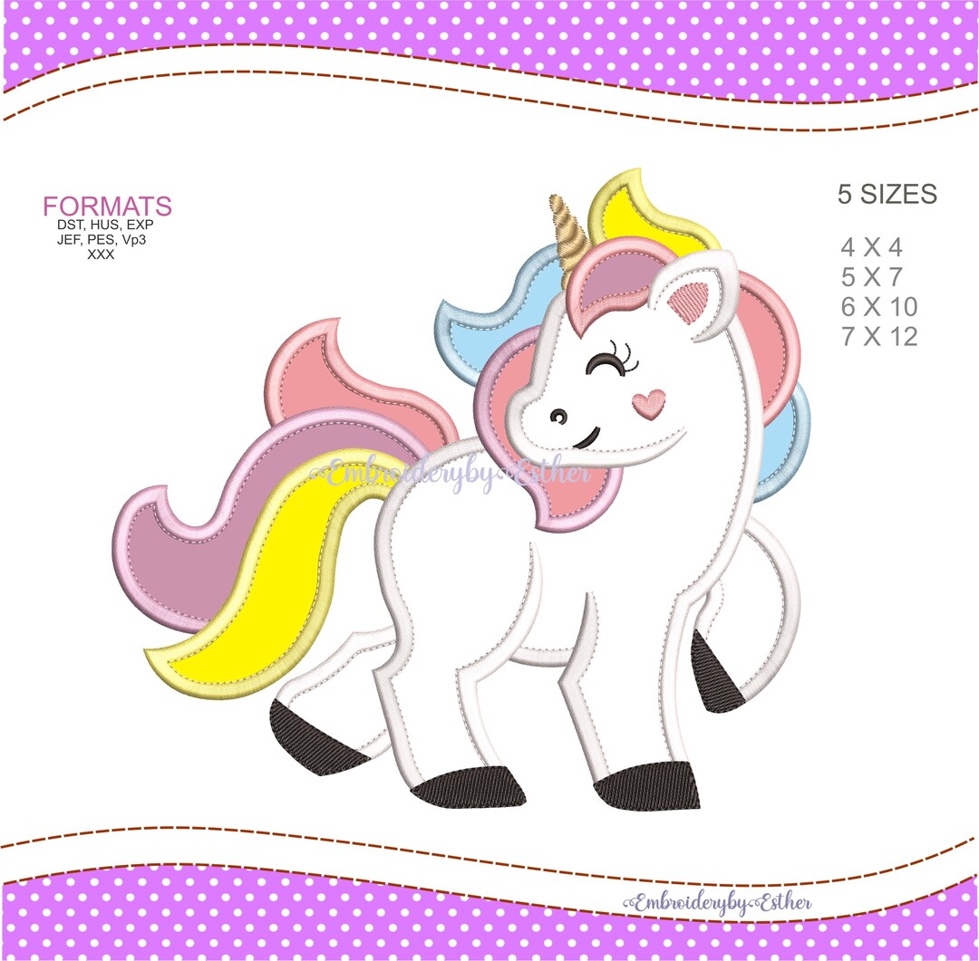 Unicorn Applique Embroidery Design: Girl Embroidery File (instant ...
