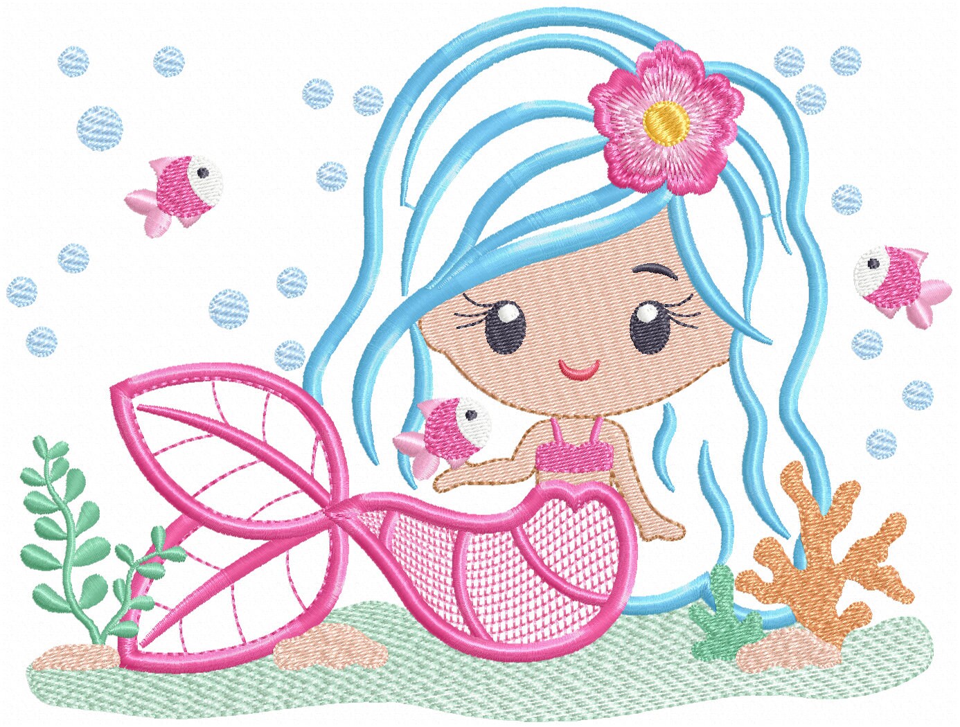 Cute Mermaid Embroidery Designs. Mermaid Girl Embroidery Designs ...