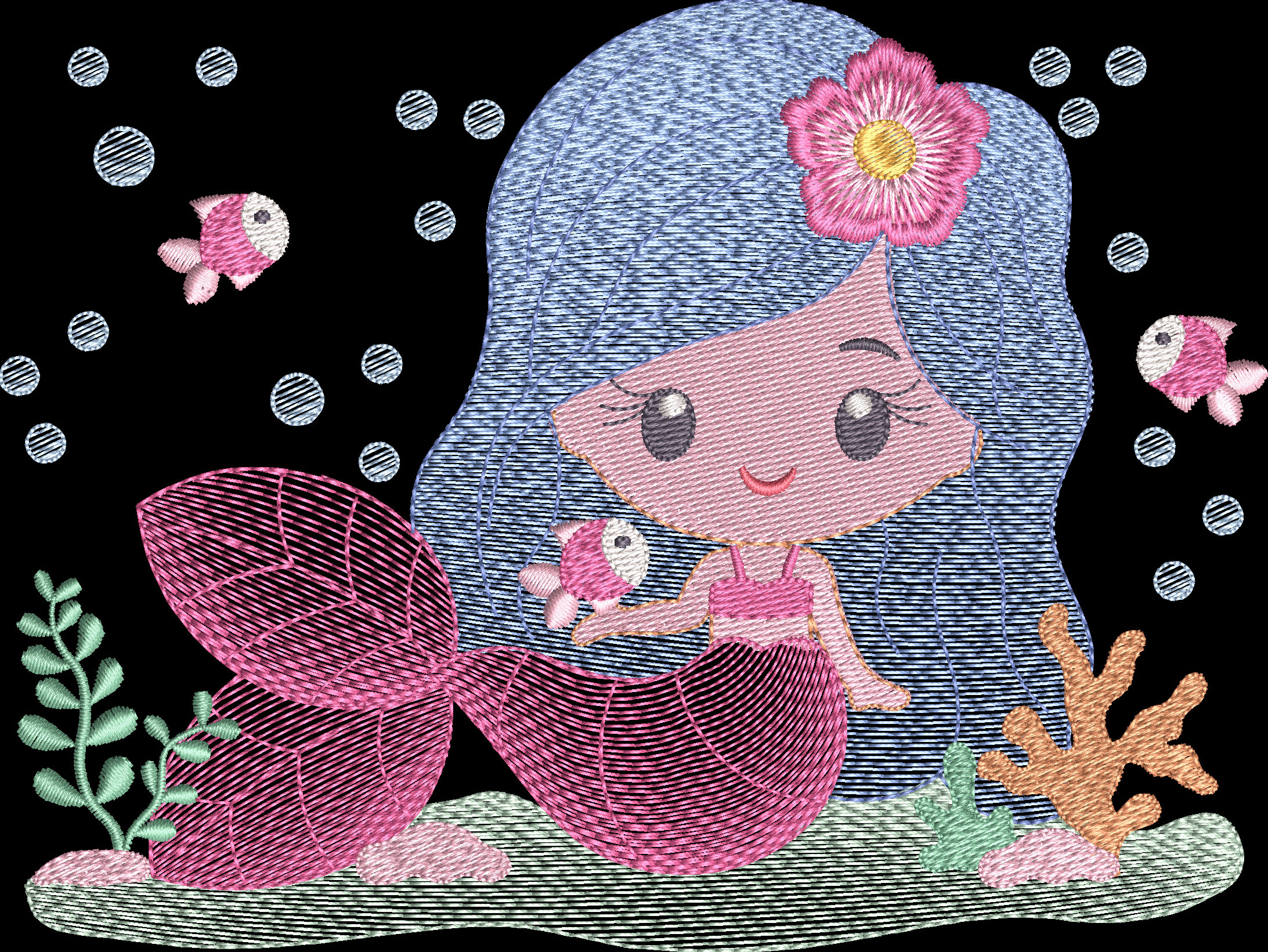 Cute Mermaid Embroidery Designs. Mermaid Girl Embroidery Designs ...
