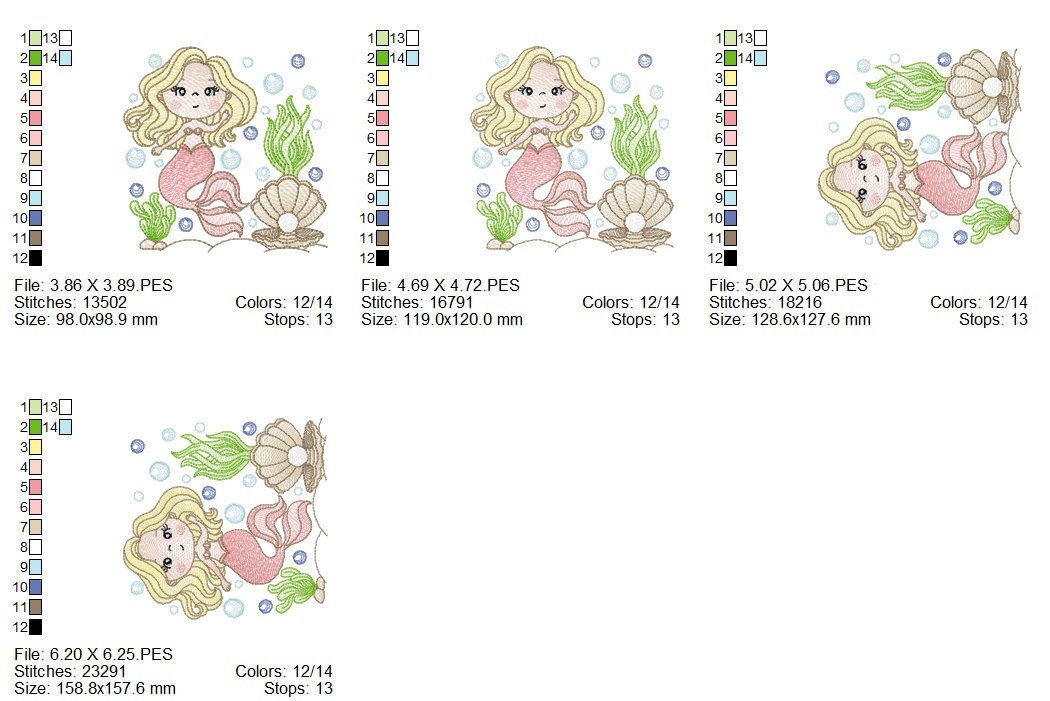 Cute Mermaid Embroidery Designs. Mermaid Girl Embroidery Designs ...