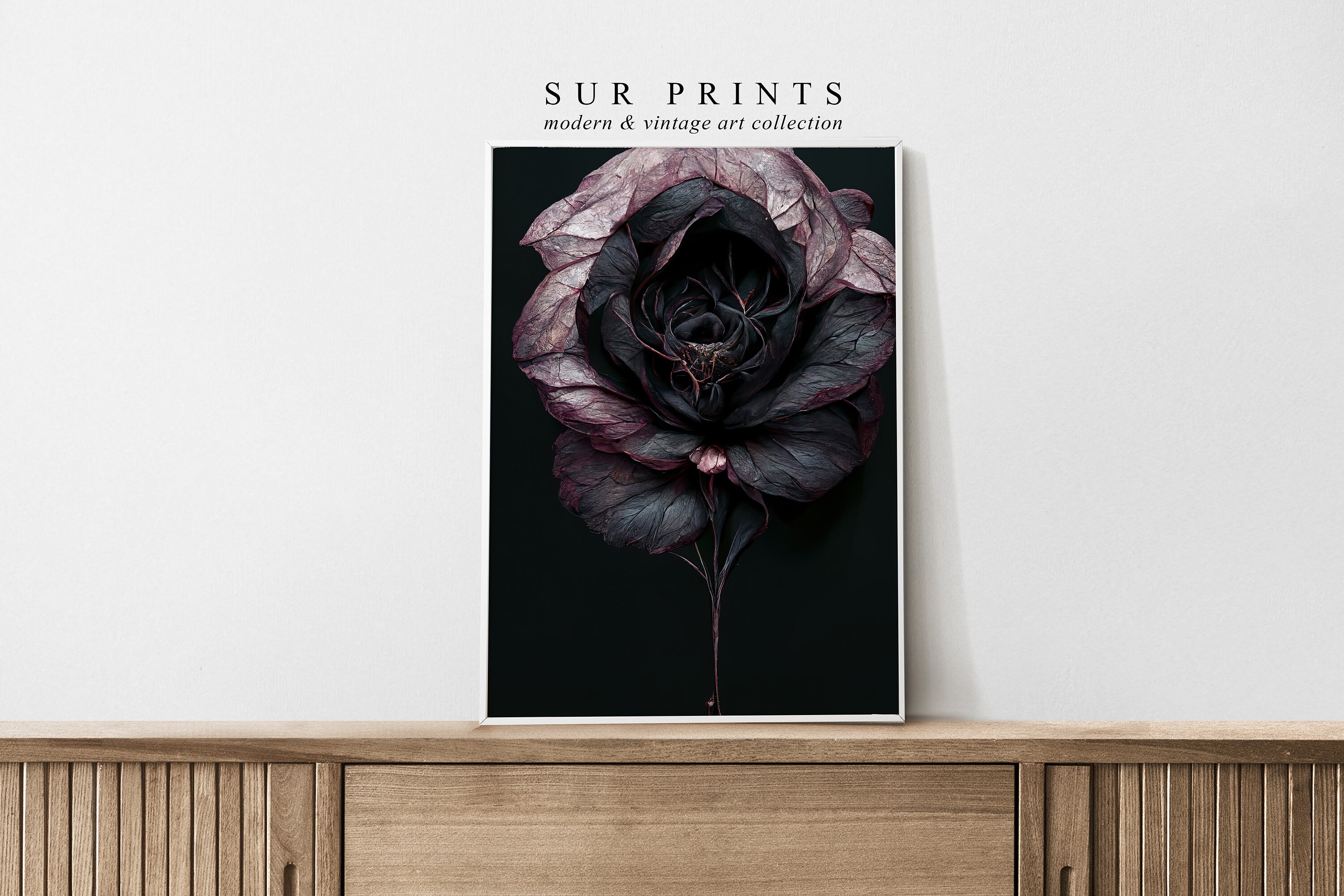 Moody Rose Drawing | Vintage Rustic Pink Rose Flower | Digital ...
