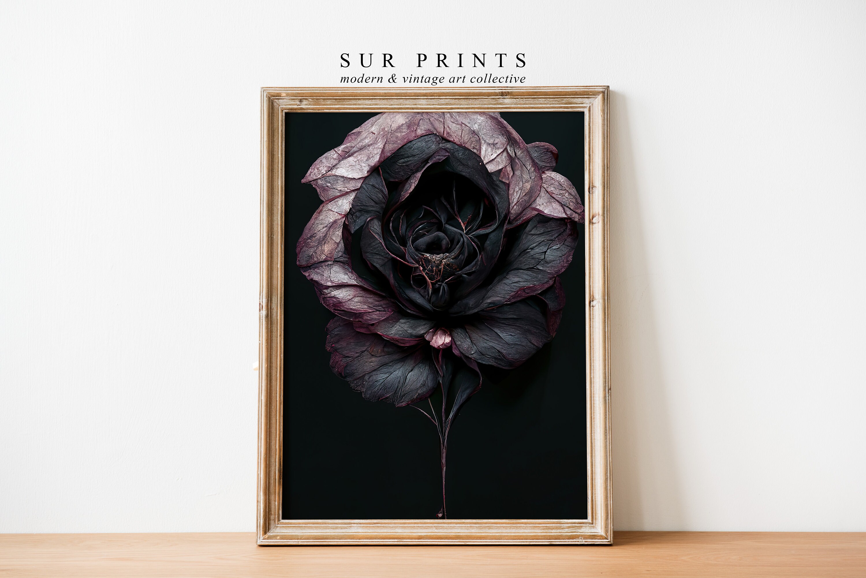 Moody Rose Drawing Vintage Rustic Pink Rose Flower Digital PRINTABLE ...