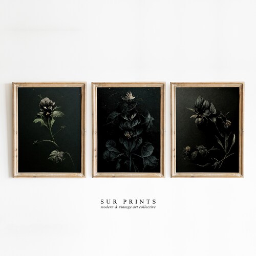 Moody Dark Botanical Gallery Wall Art Moody Floral Print Set Etsy