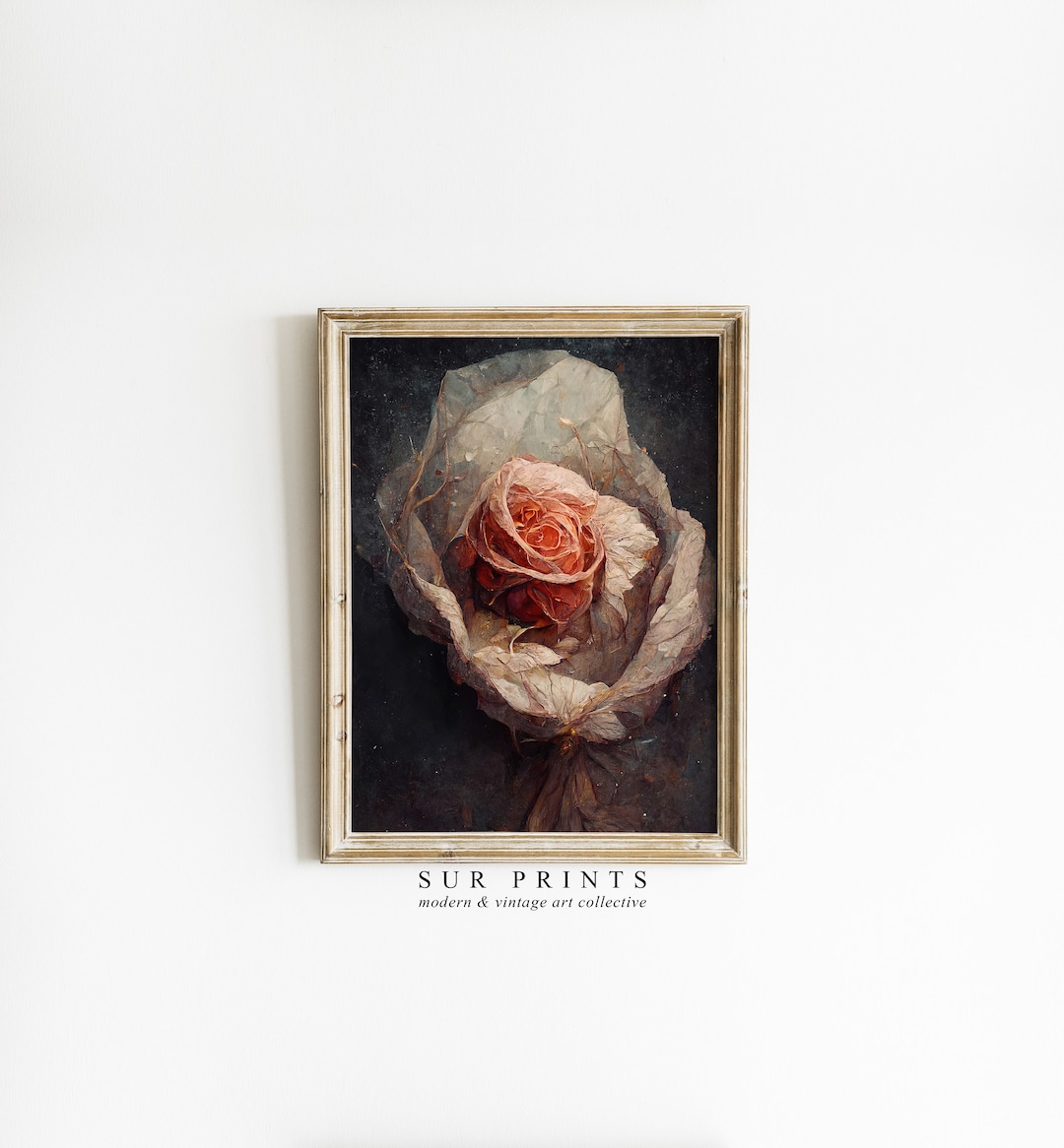 Vintage Rose Drawing | Botanical Sketch Art | Farmhouse Kitchen Decor ...