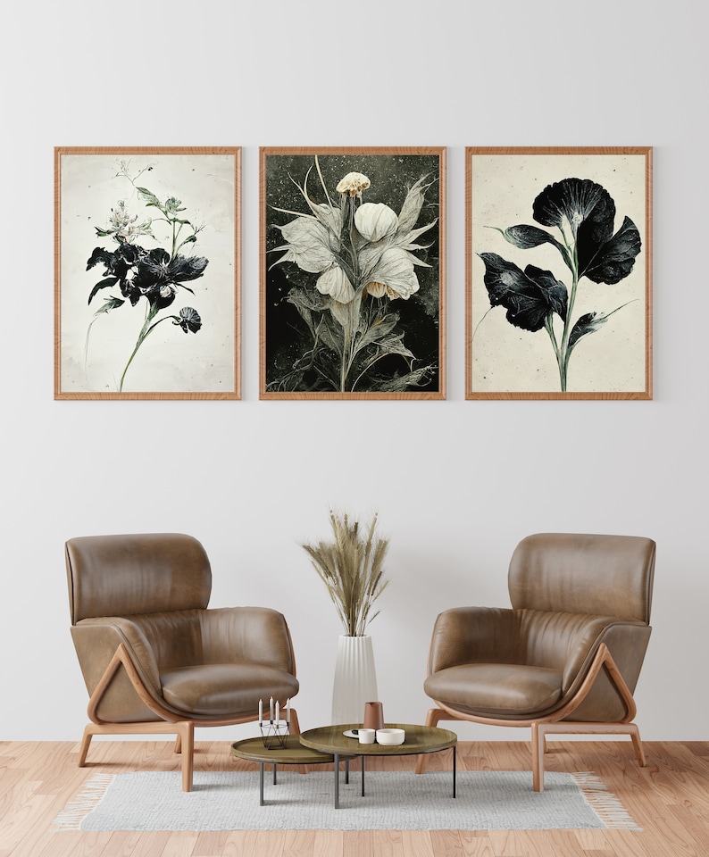 Neutral Botanical Gallery Wall Art Moody Floral Print Set 3 - Etsy
