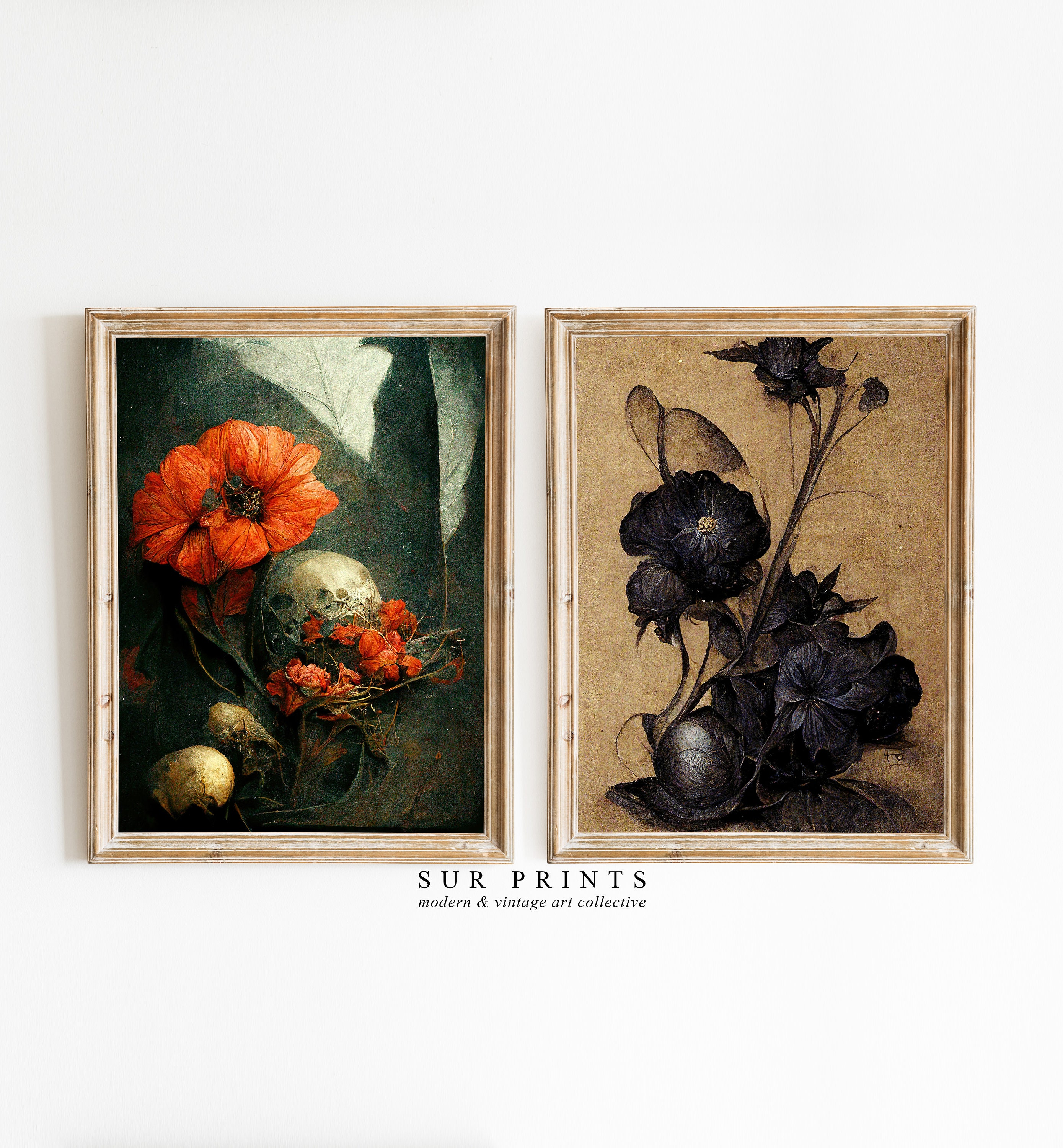 Dark Botanical Gallery Wall Art Moody Floral Print Set 2 - Etsy
