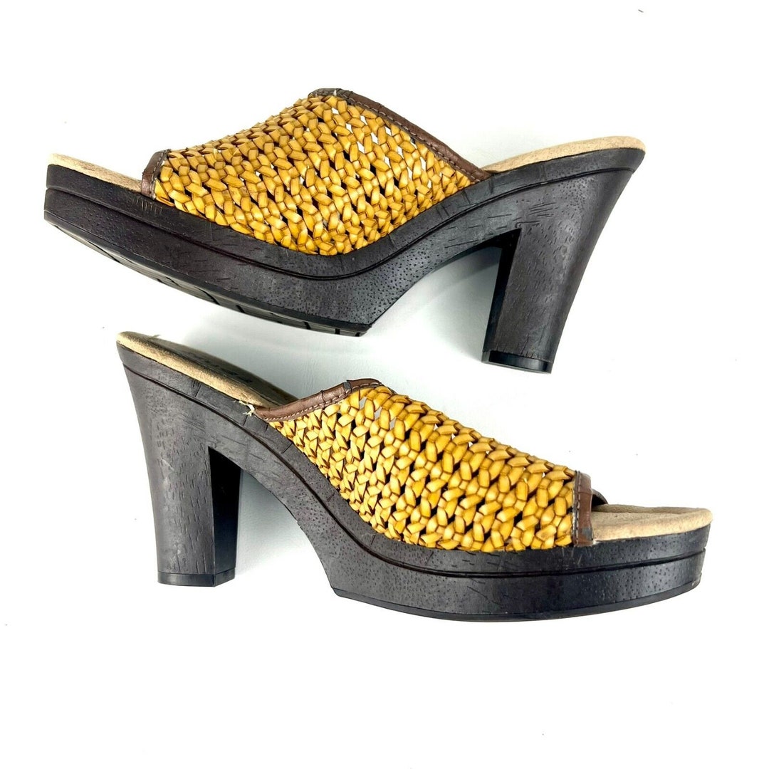 Vintage Mudd Size 10 Chunky Wooden Heel Leather Mule High Heal Wedge ...