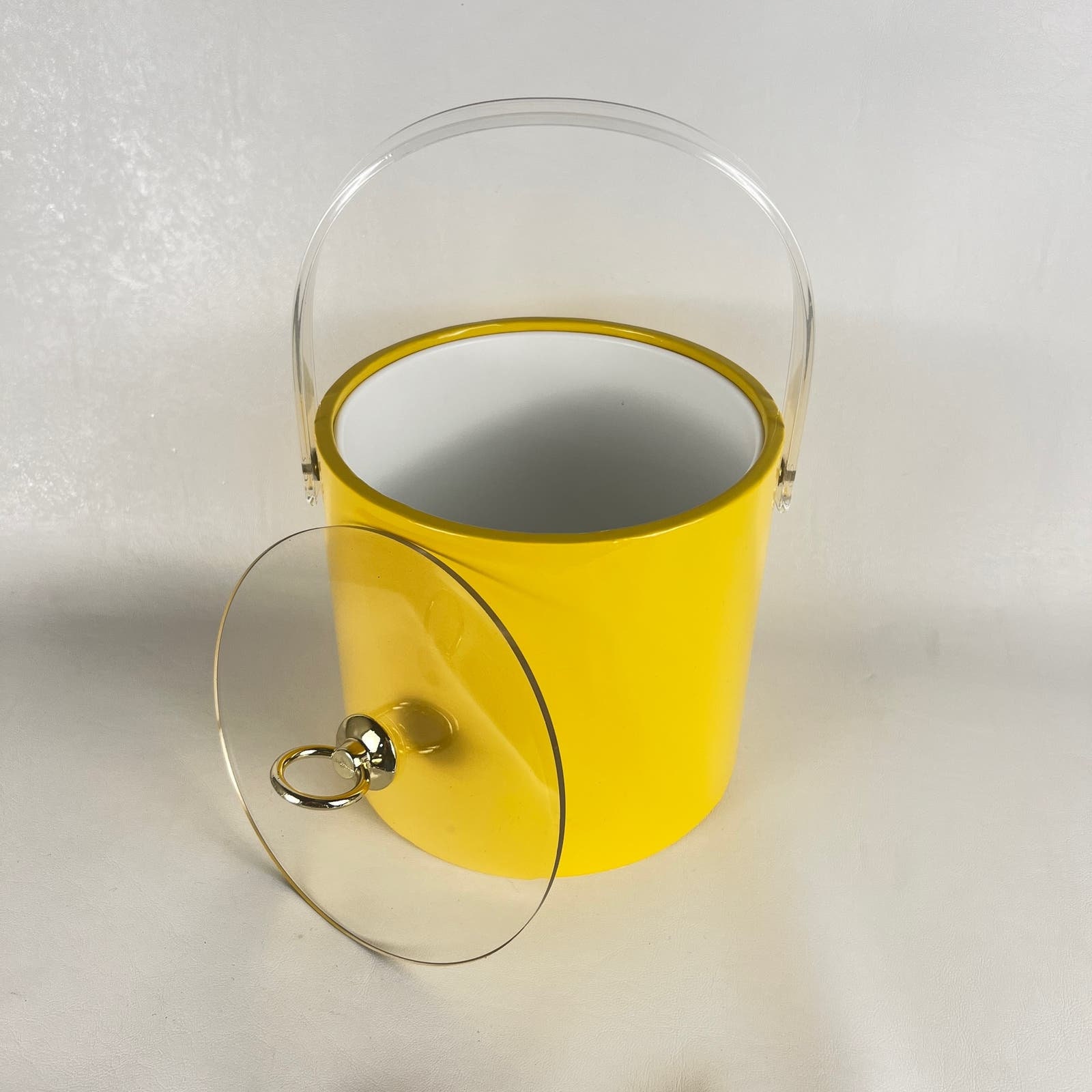 Vintage 60s Yellow Vinyl Ice Bucket With Lucite Lid and Gold Lid Handle ...