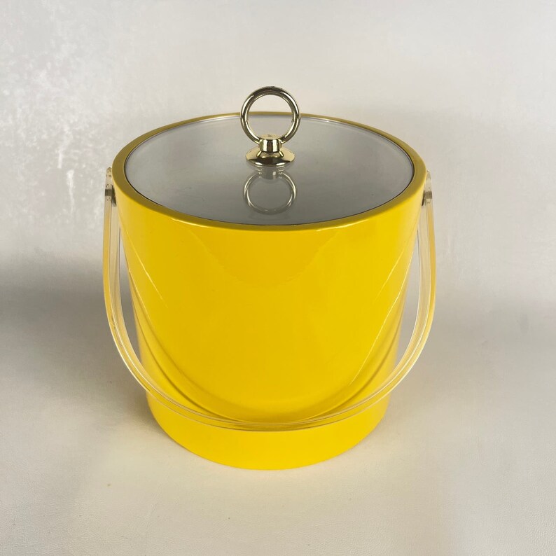 Vintage 60s Yellow Vinyl Ice Bucket With Lucite Lid and Gold Lid Handle ...