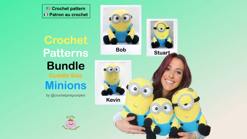Crochet Patterns Bundle Minion Bob Stuart & Kevin Cuddle - Etsy