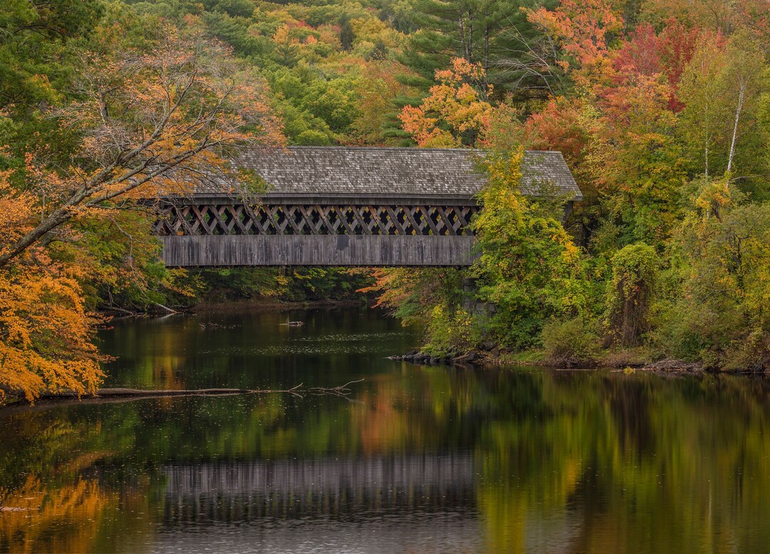 Covered Bridge Wall Decor, New England College Bridge, Fall Landscapes ...