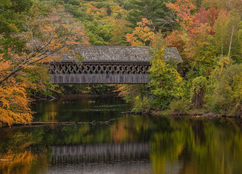 New England Fall: Covered Bridge Landscape Photo - Etsy