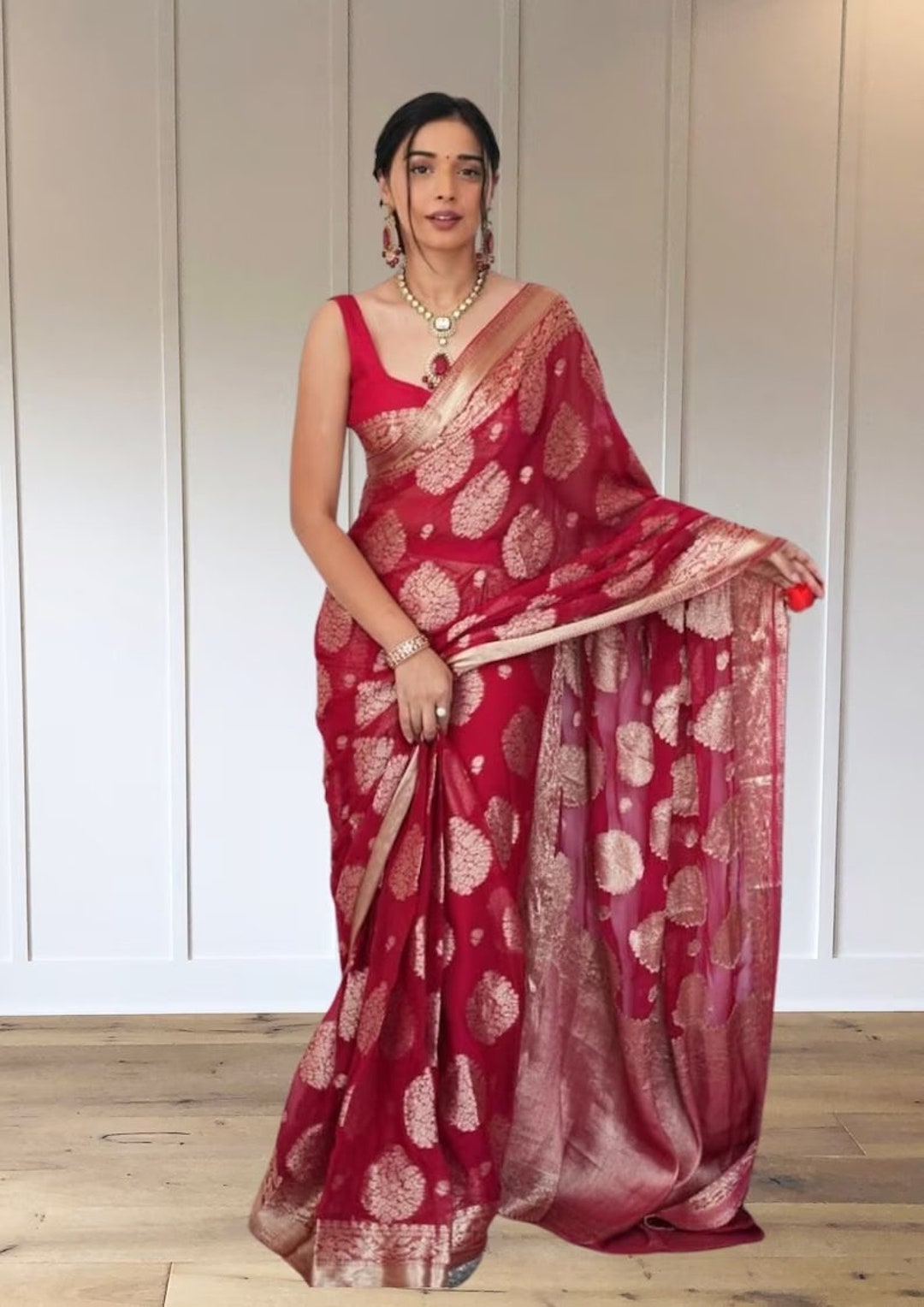 Ready to Wear Designer Linen Slab Saree, Celebrity Saree, Party Wear ...