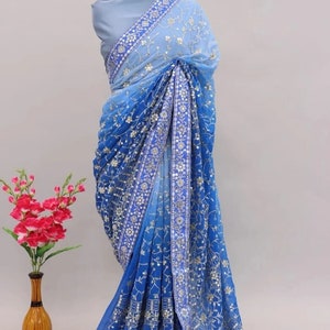 Beautiful Soft Georgette Sequence Work Saree With Mono Banglori ...