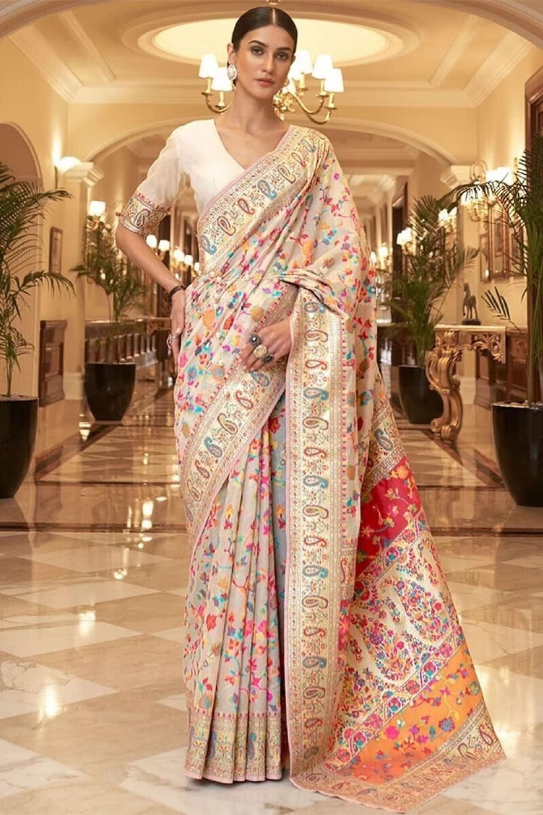Kashmiri Silk Saree With Weaving Work Blouse Latest Fancy Saree Wedding ...