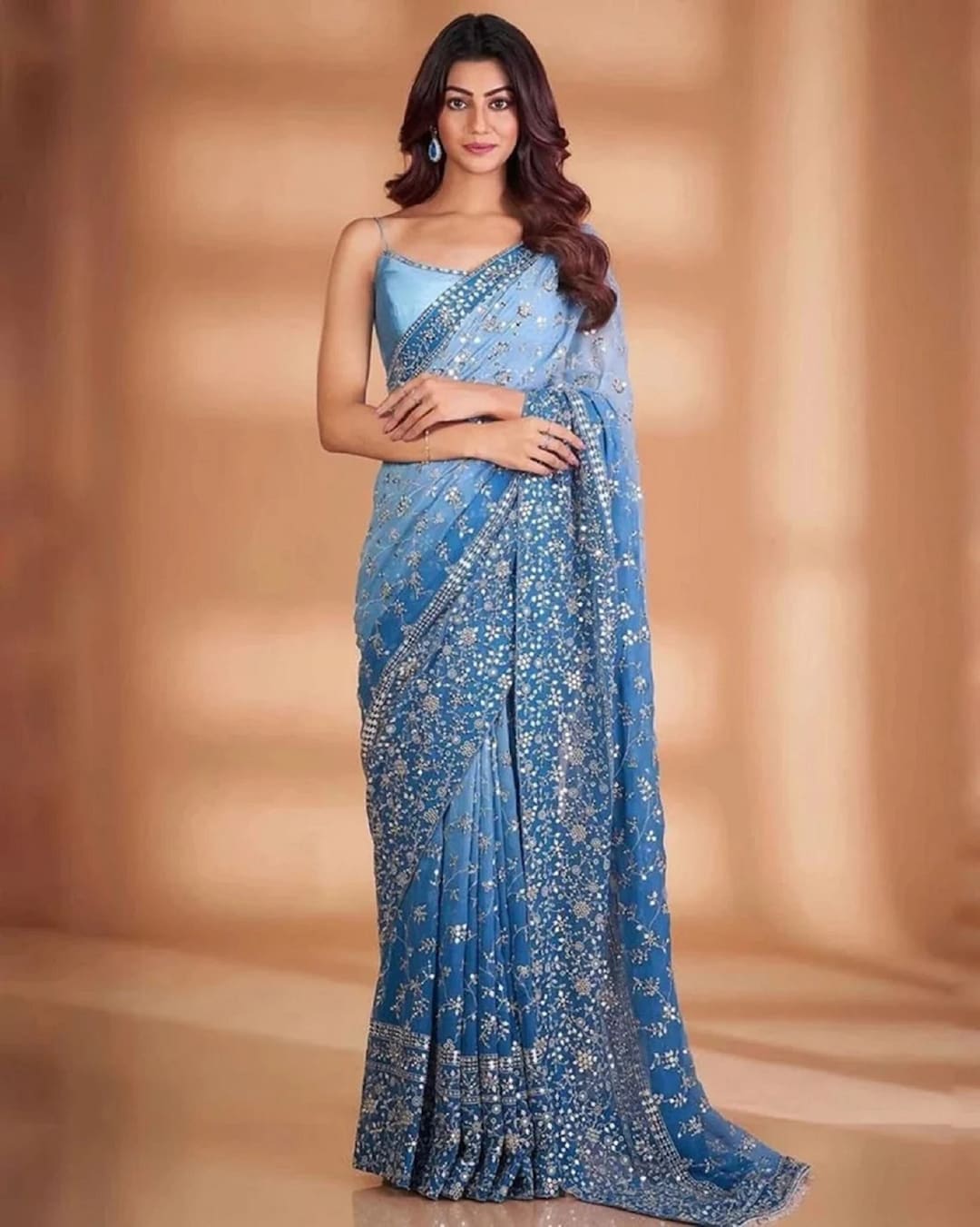Beautiful Soft Georgette Sequence Work Saree With Mono Banglori ...