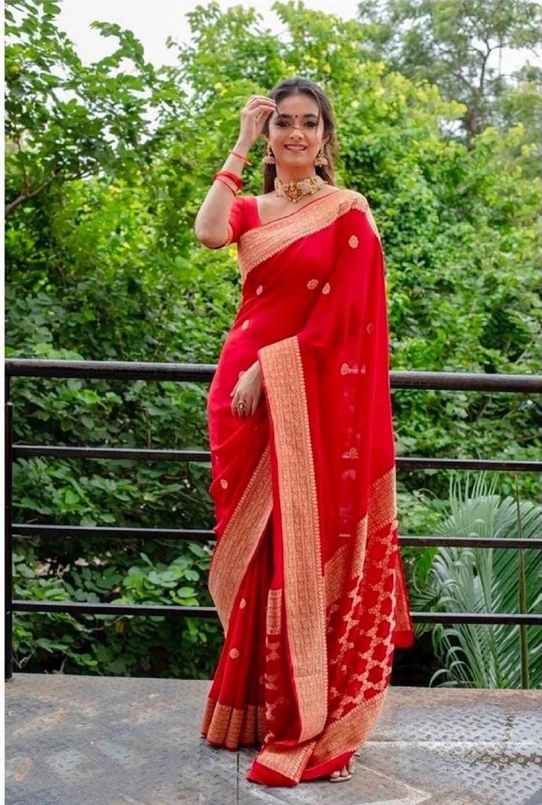 Red Color Soft Lichi Silk Saree Bold and Beautiful Sari With - Etsy