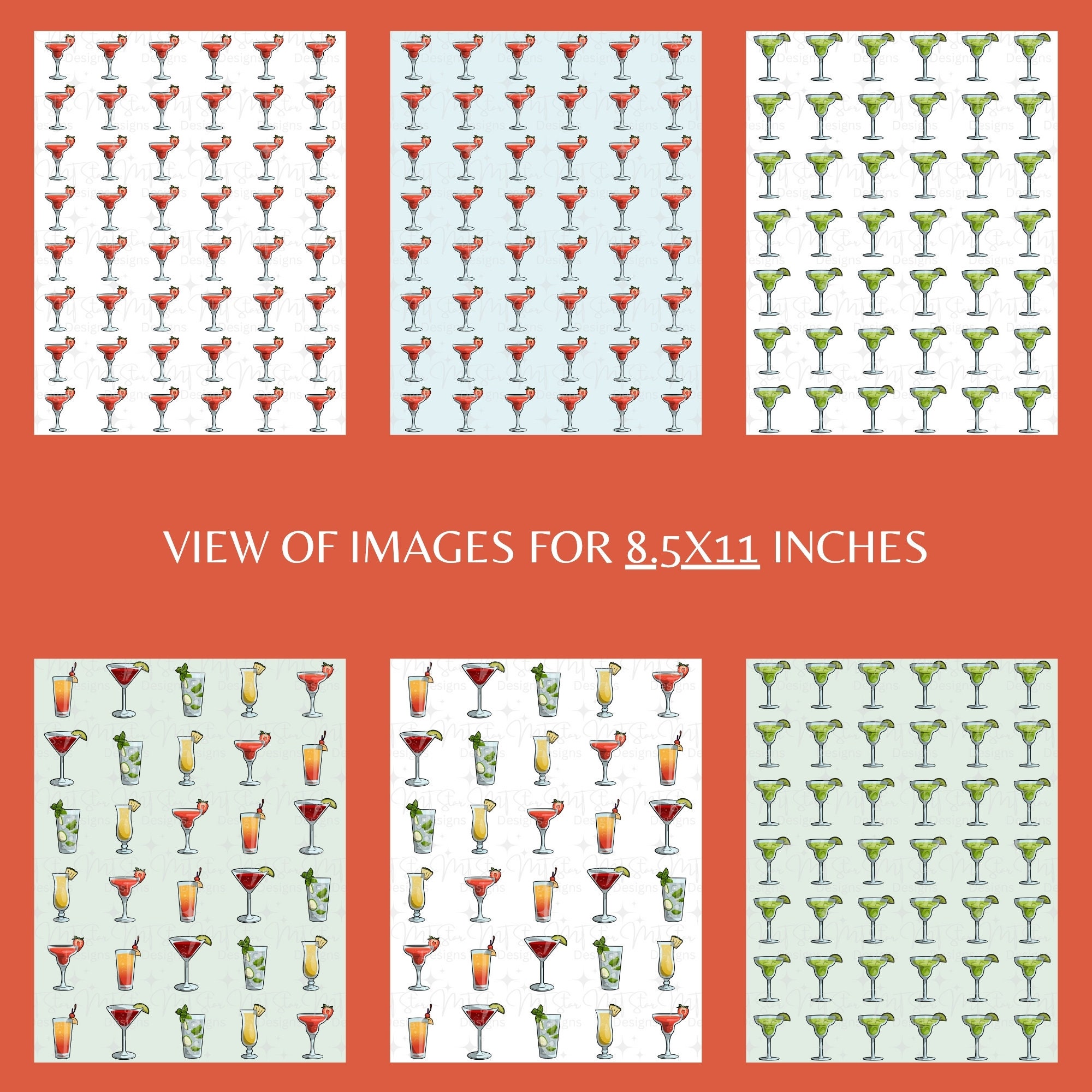 Summer Cocktails, INSTANT DOWNLOAD, Digital Paper, Printable, BONUS Two ...