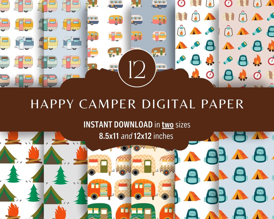 Camping-inspired, INSTANT DOWNLOAD, Digital Paper BONUS Two-size Pack ...