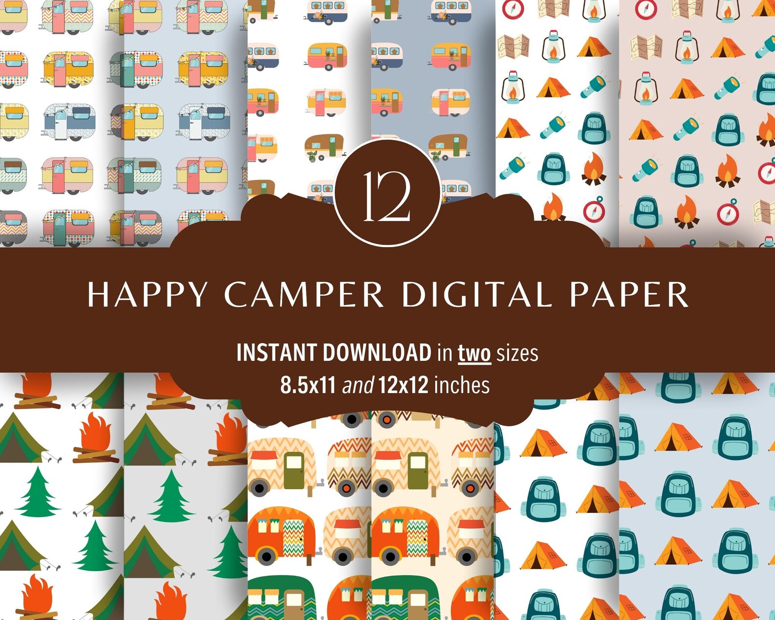 Camping-inspired, INSTANT DOWNLOAD, Digital Paper BONUS Two-size Pack ...