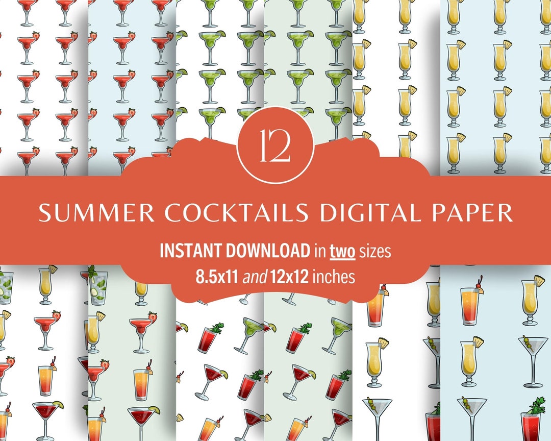 Summer Cocktails, INSTANT DOWNLOAD, Digital Paper, Printable, BONUS Two ...