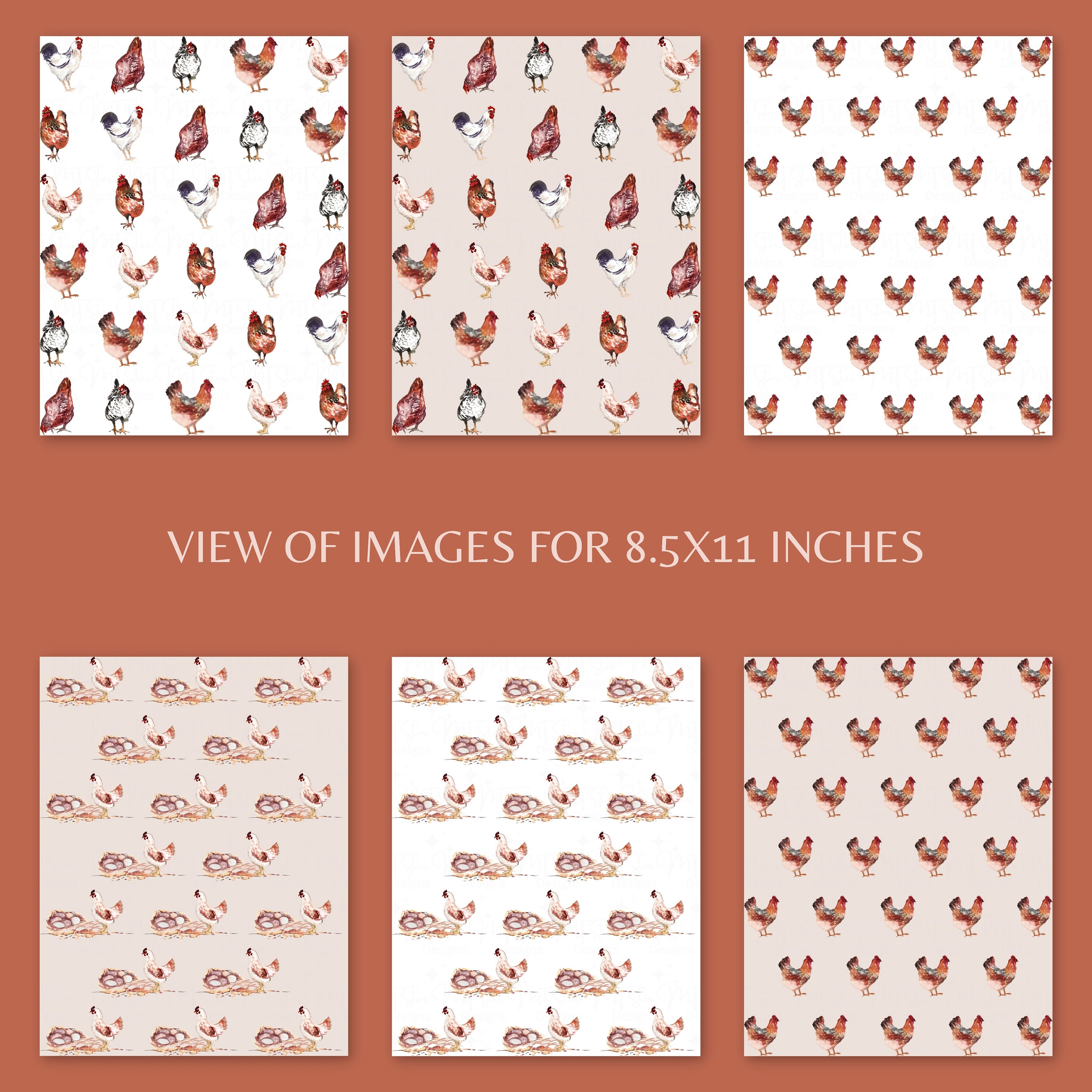 Chickens INSTANT DOWNLOAD Vol 1 Digital Printable Paper BONUS Pack Two ...