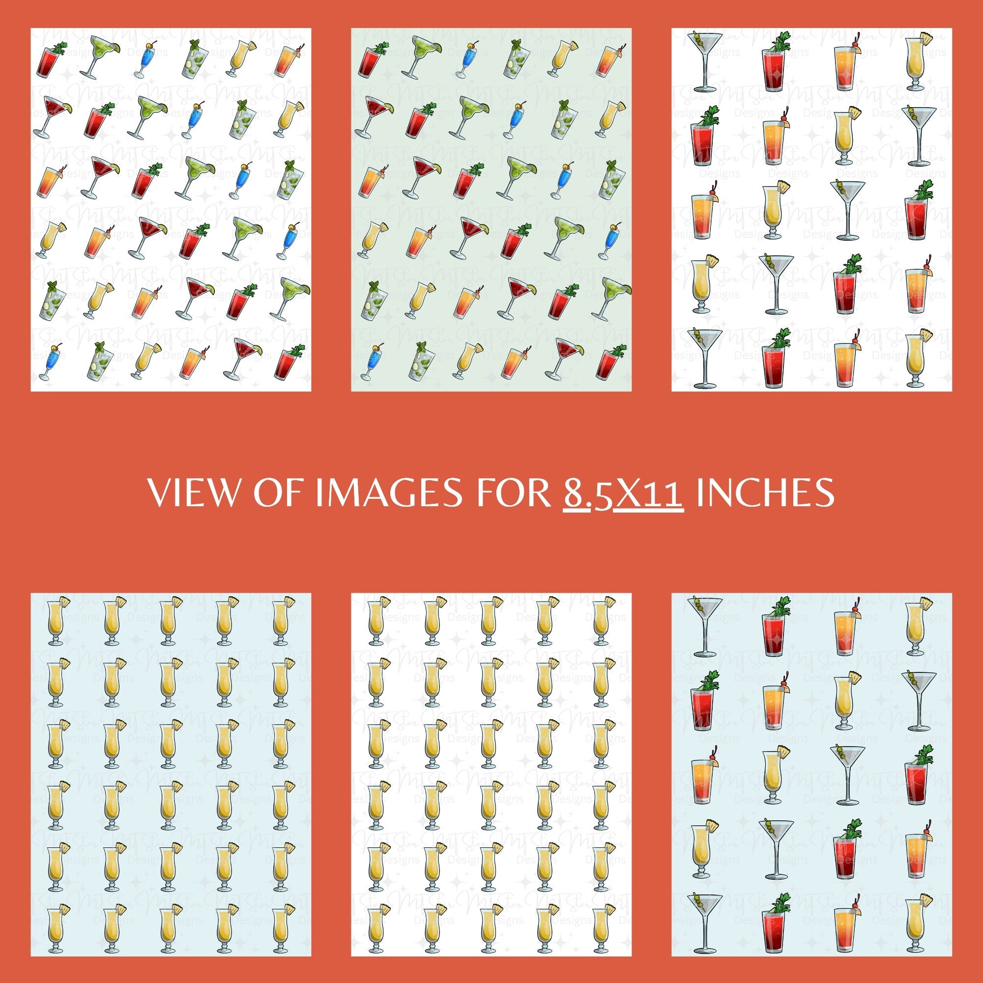 Summer Cocktails, INSTANT DOWNLOAD, Digital Paper, Printable, BONUS Two ...