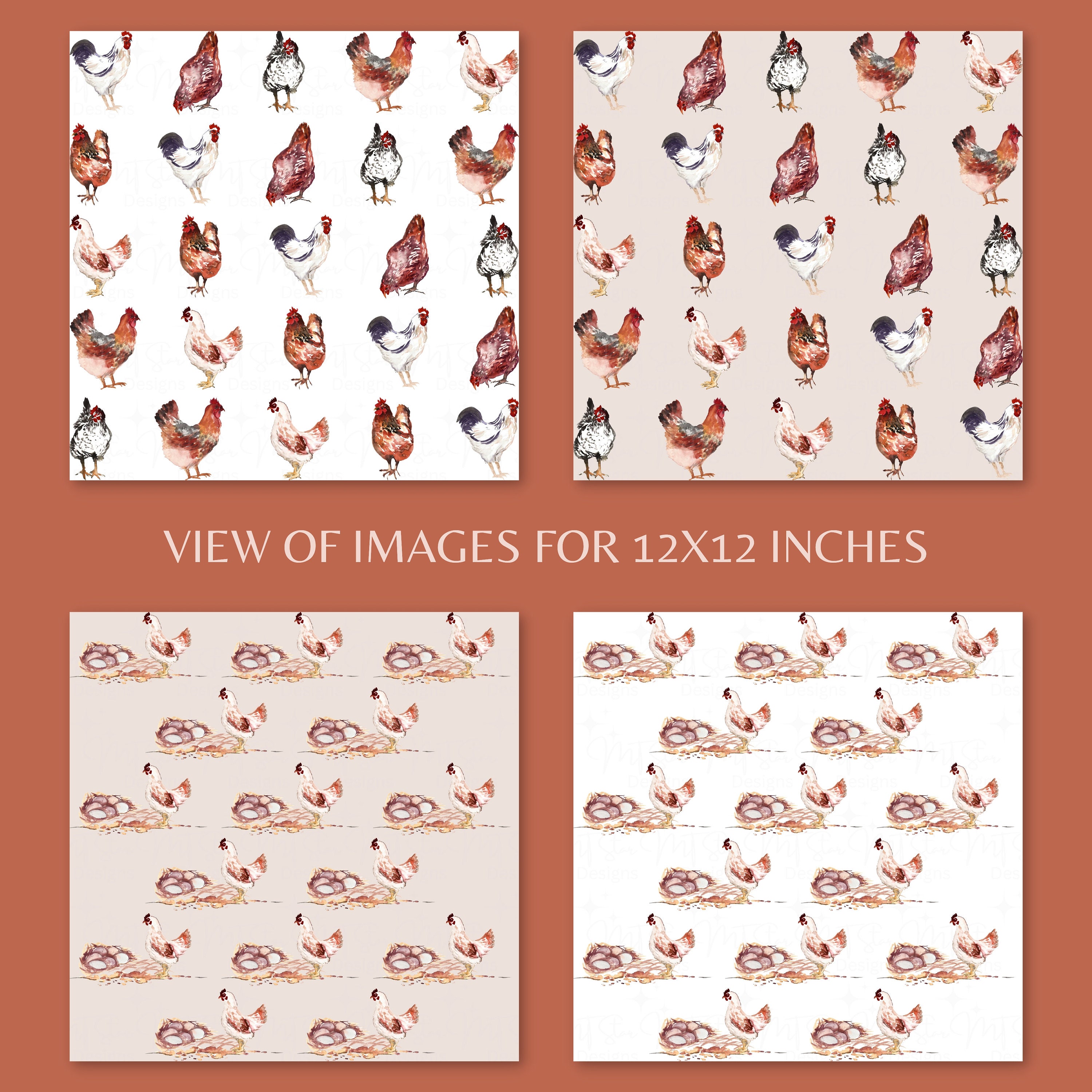 Chickens INSTANT DOWNLOAD Vol 1 Digital Printable Paper BONUS Pack Two ...