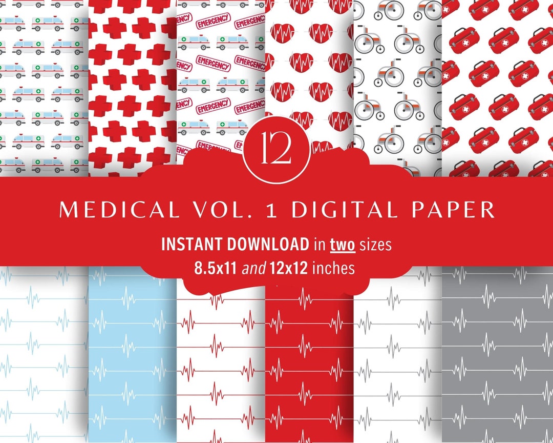 Medical INSTANT DOWNLOAD Digital Paper Pack, Printable, Bonus TWO Sizes ...