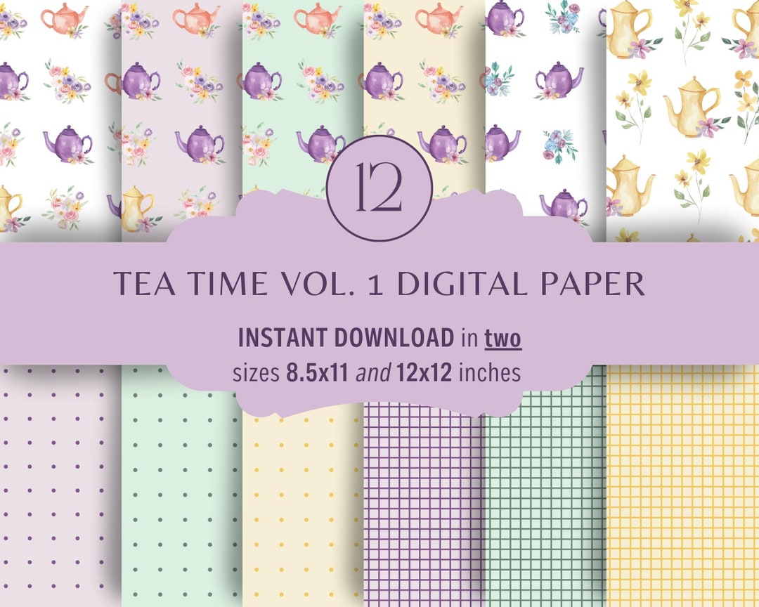 Tea Time INSTANT DOWNLOAD Vol 1 Digital Paper Pack BONUS Two-sizes, Tea ...