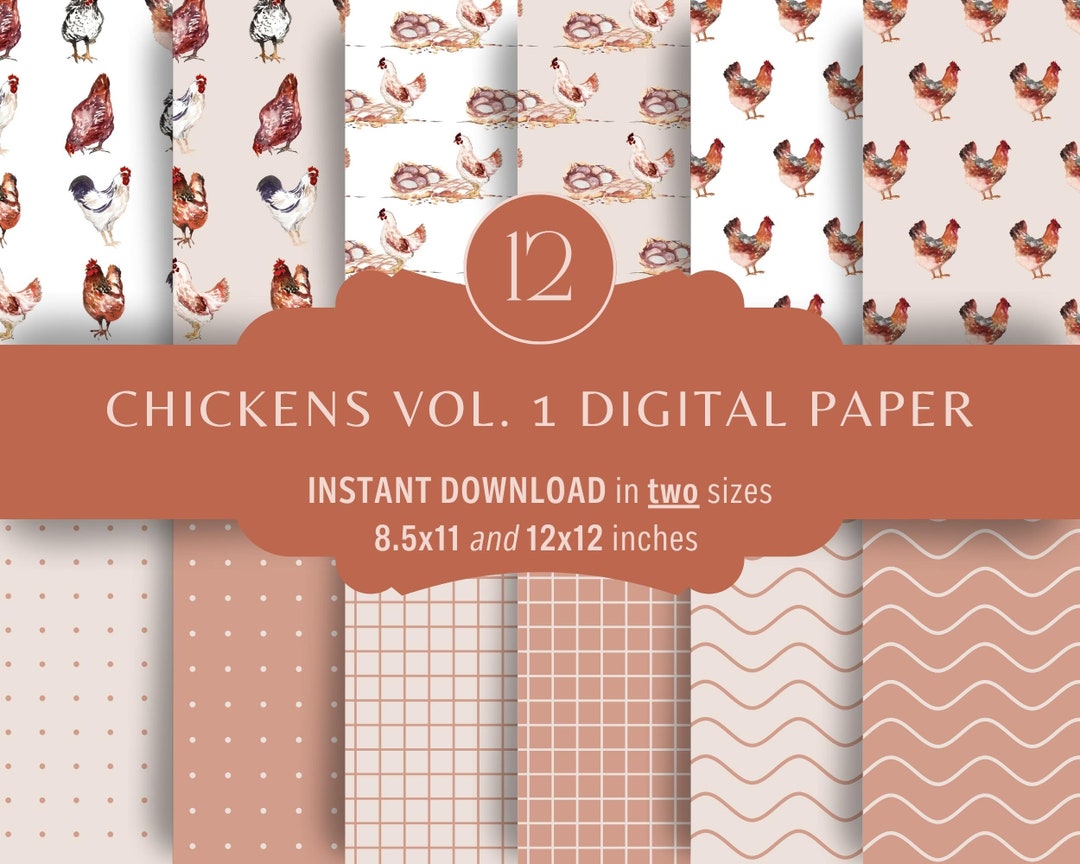 Chickens INSTANT DOWNLOAD Vol 1 Digital Printable Paper BONUS Pack Two ...