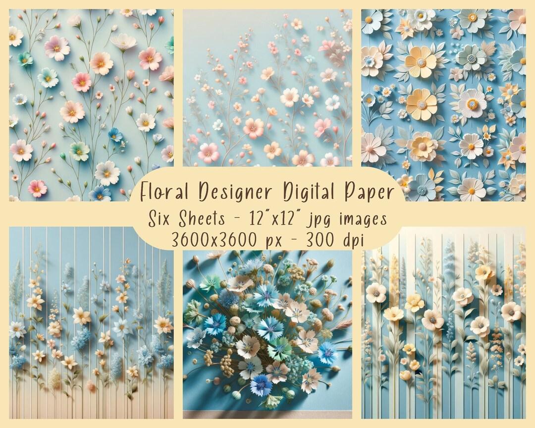 Floral Digital Paper, INSTANT DOWNLOAD, Pastel Flower Digital Paper ...