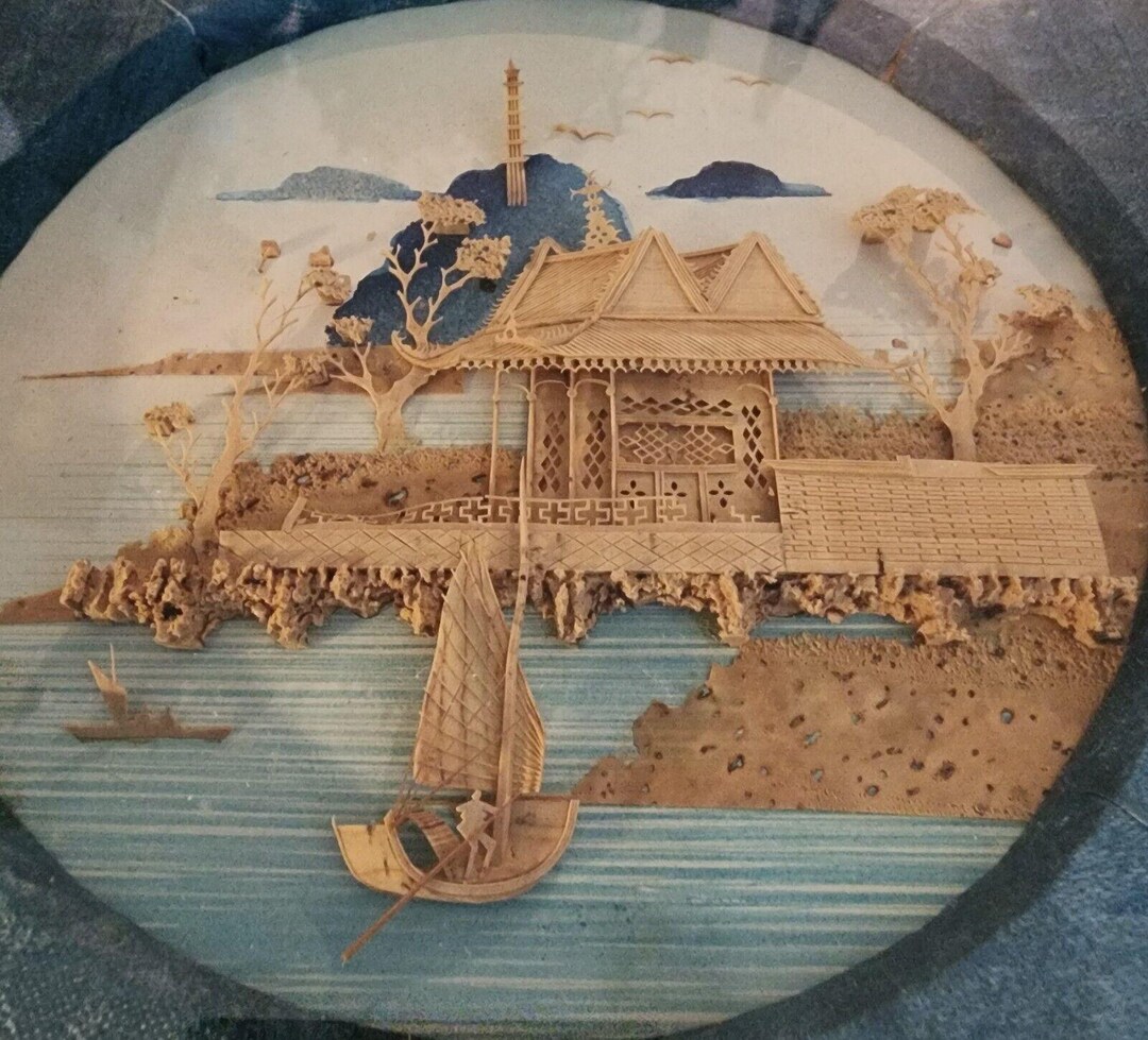 Antique DING SU ING Chinese Cork Framed Art Drawing - Etsy