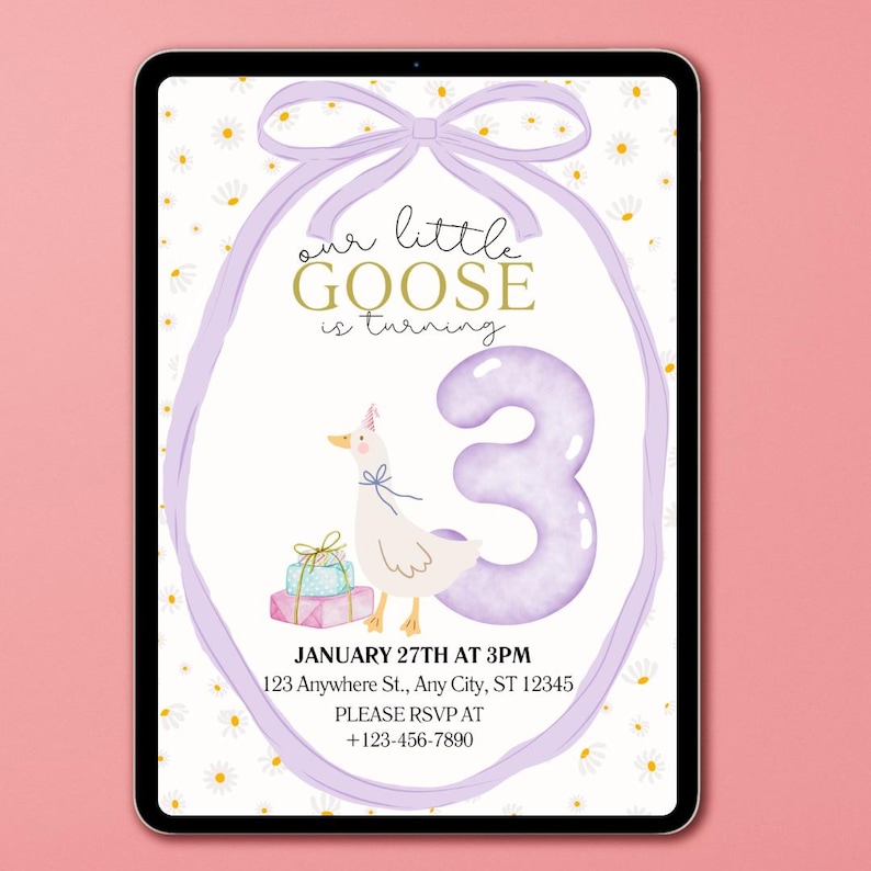 Silly Goose Third Birthday Invitation Template | Editable Invite ...
