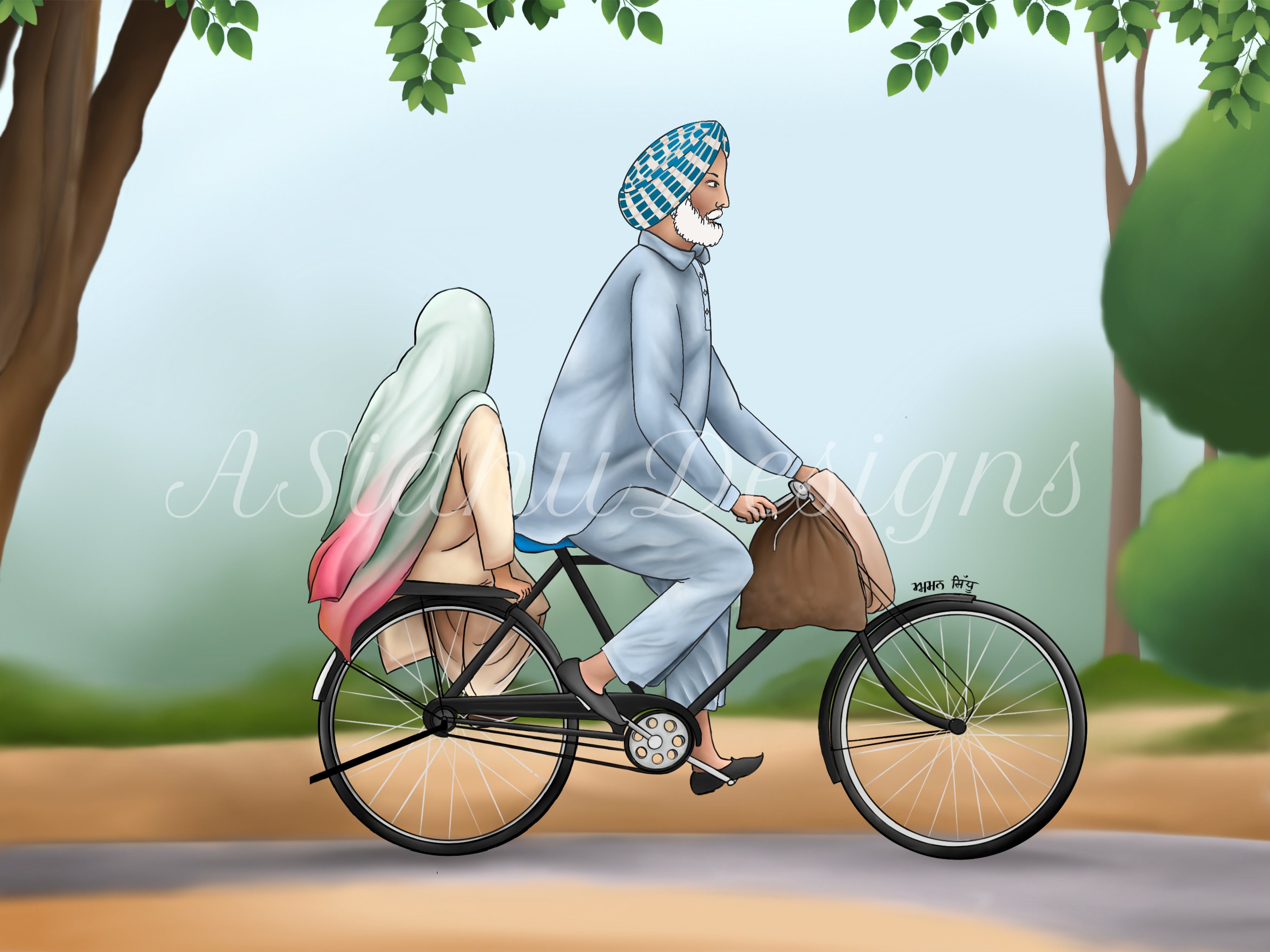 Punjabi Old Couple Digital Print | Desi Couple | Digital Art Print ...