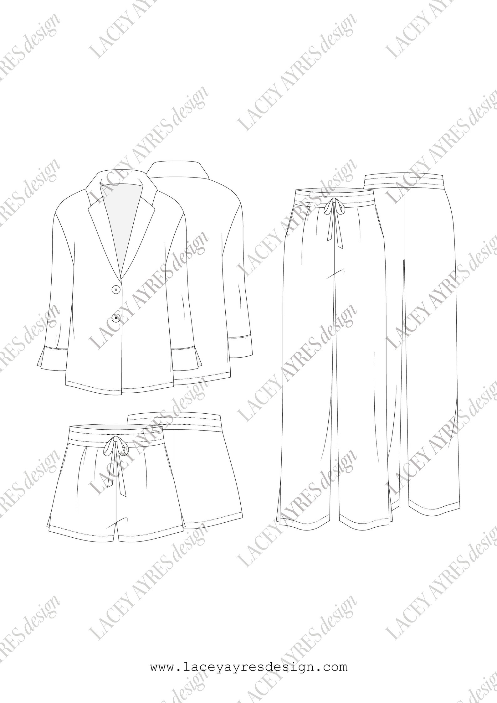 Sleepwear CAD Pyjama Mock up Womens Pyjama Set Fashion Template ...