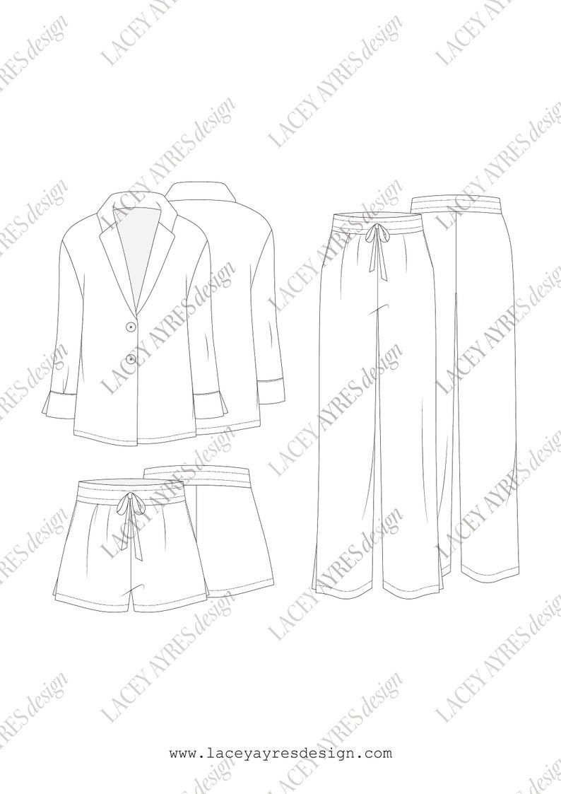 Sleepwear CAD Pyjama Mock up Womens Pyjama Set Fashion Template ...