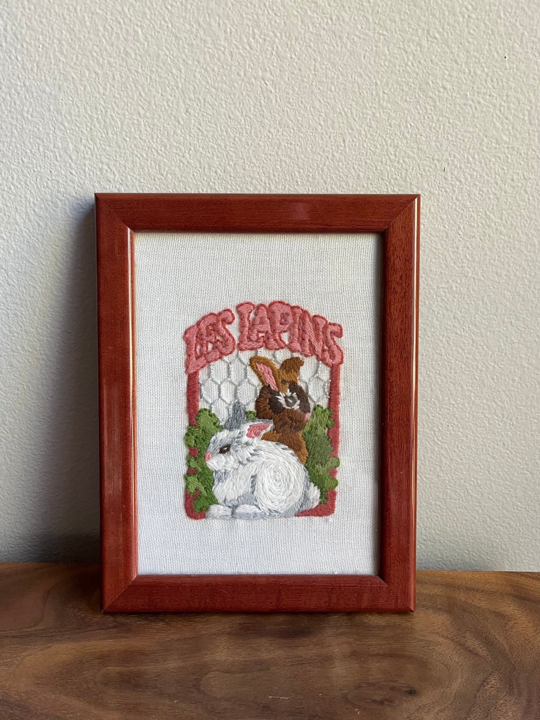Vintage Framed Les Lapins Rabbit/bunnies Crewel - Etsy
